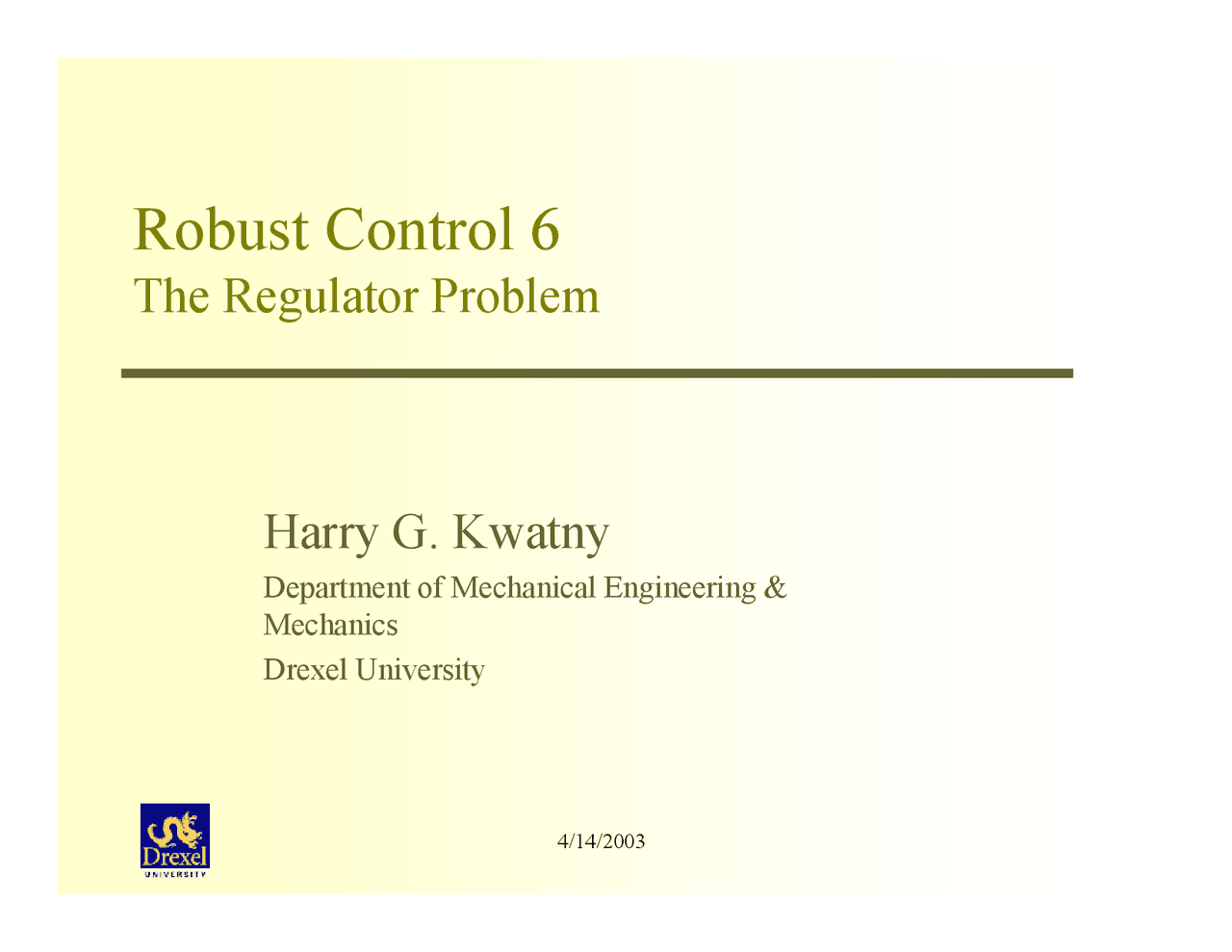 Robust Control Systems I Lecture Slides Mem 633 Docsity
