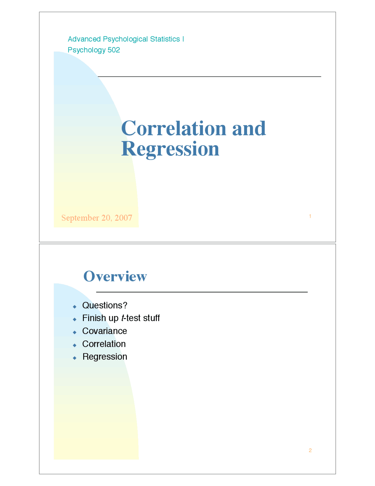 Lecture Slides On Correlation And Regression Psyc 502 Docsity