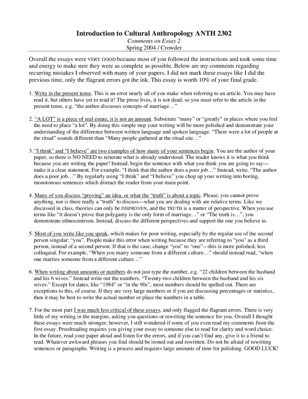 Introduction to Cultural Anthropology - Paper 2 | ANTH 2302 - Docsity
