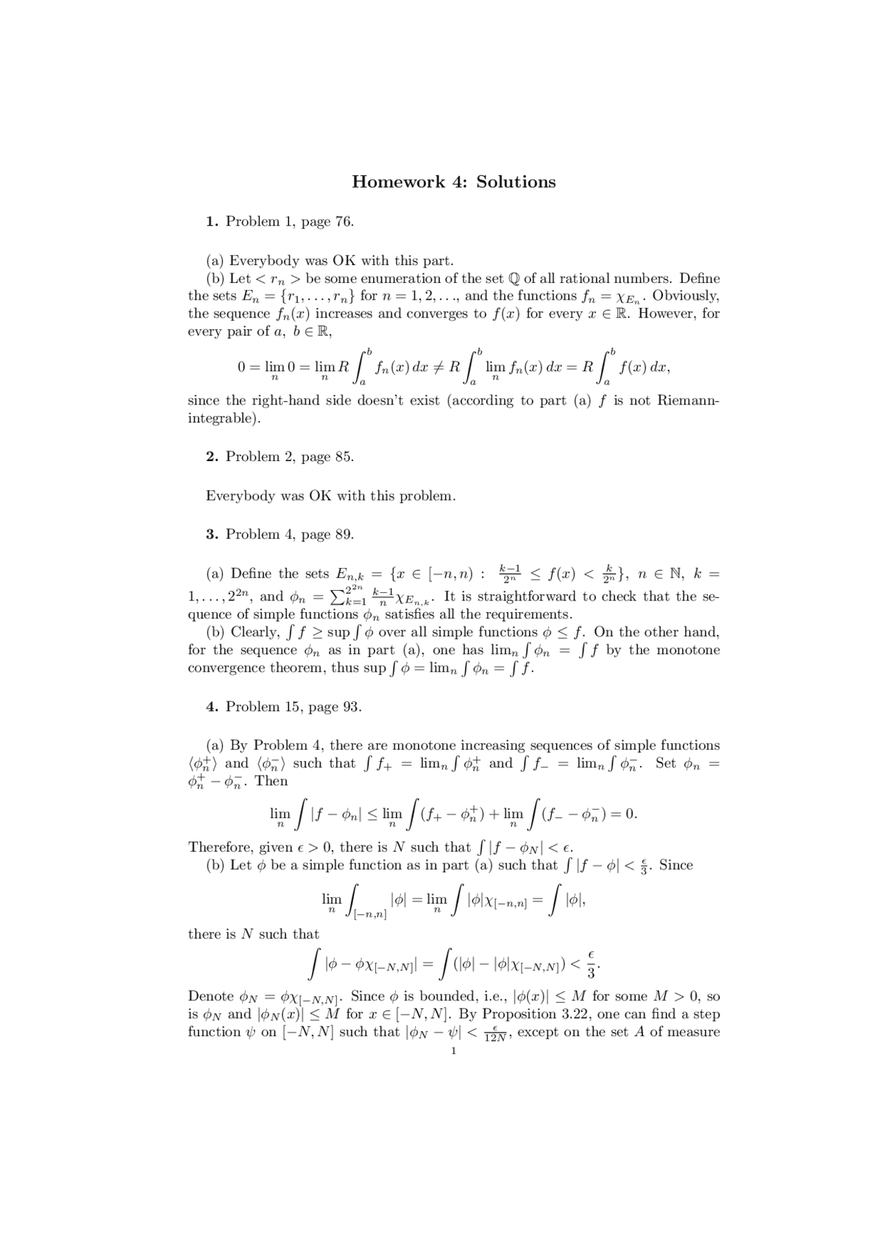 Solutions Of Homework 4 On Real Variables I Math 633 Docsity
