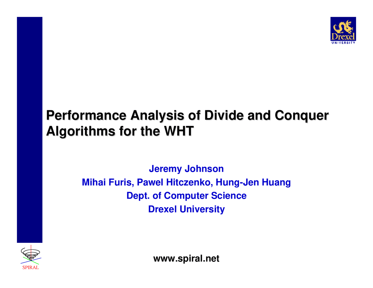 Performance Analysis Of Divide And Conquer Algorithms For The Wht Cs 680 Docsity