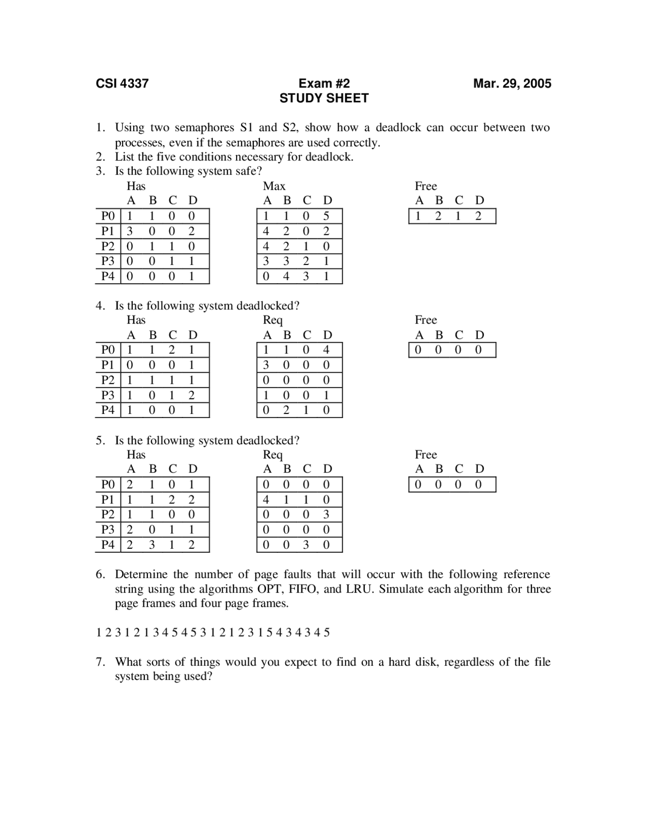Study Sheet for Introduction to Operating Systems | CSI 4337 - Docsity