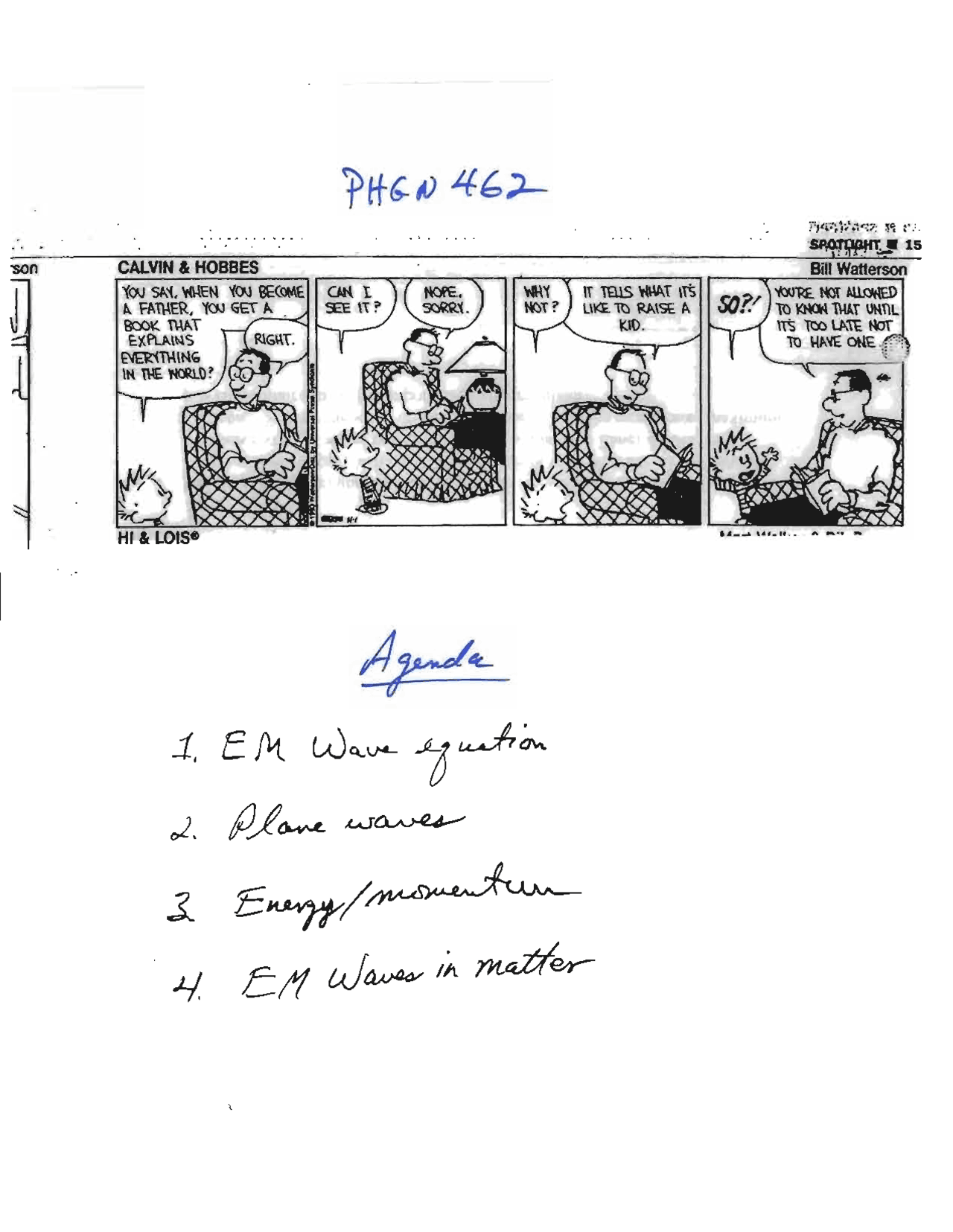 Handwritten Notes On Em Wave Equation Phgn 462 Docsity