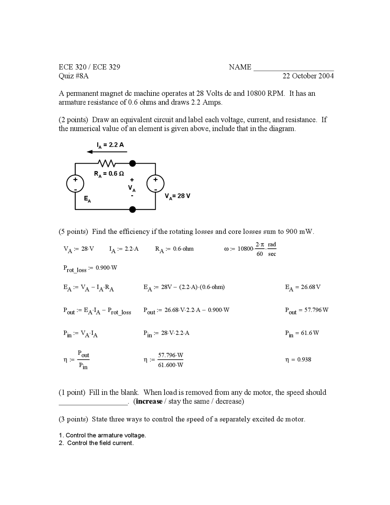 Quiz 8 With Solution Energy Systems I Ece 320 Docsity