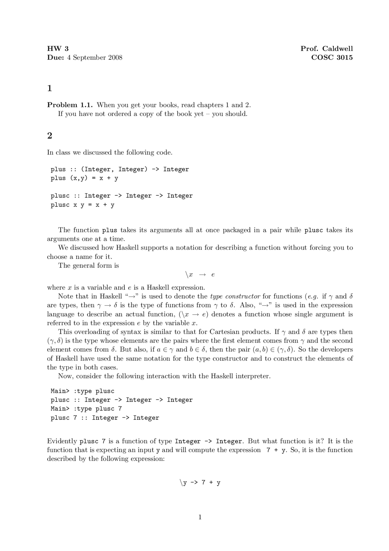 Homework Assignment 3 On Functional Programming Cosc 3015 Docsity