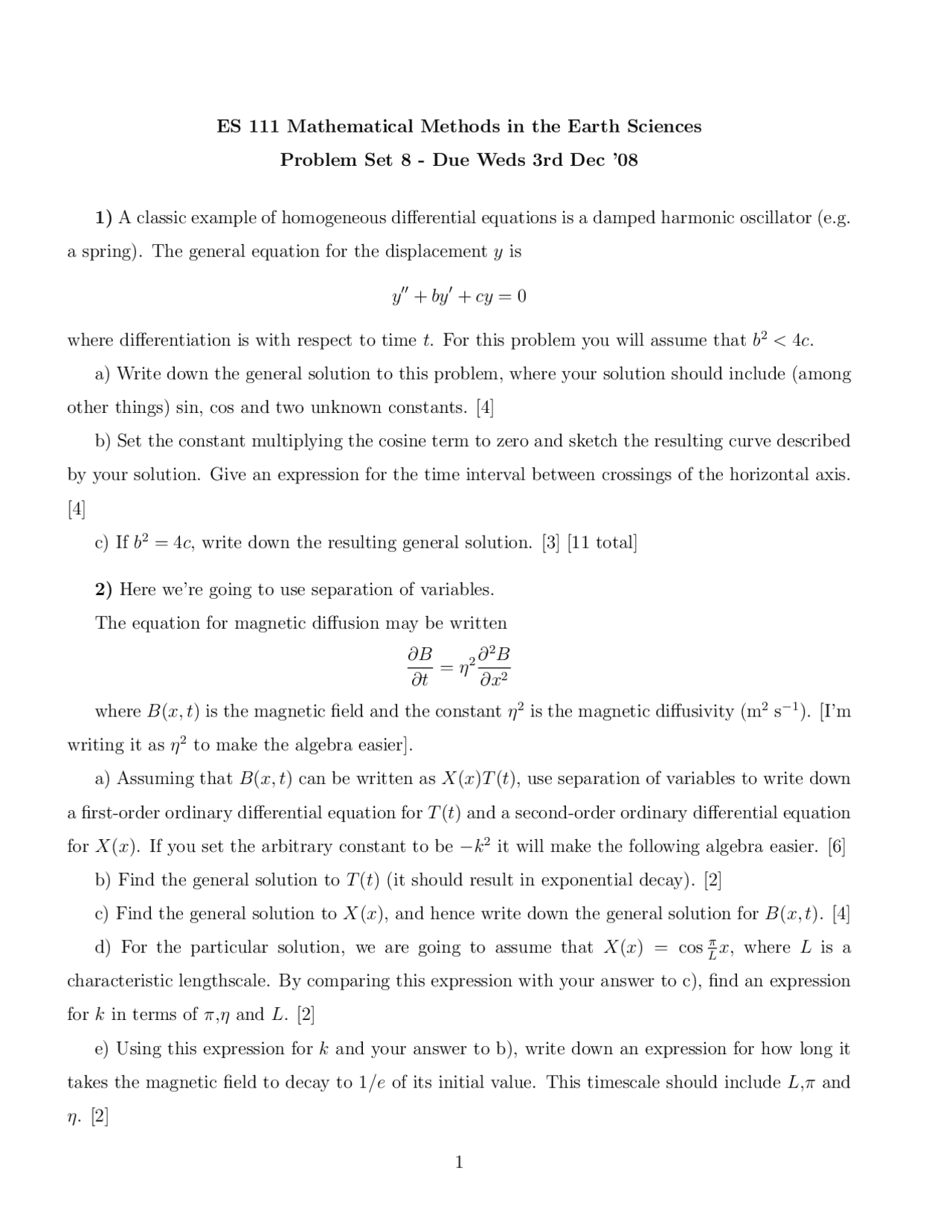 Problem Set 8 Mathematics In The Earth Sciences Fall 2008 Eart
