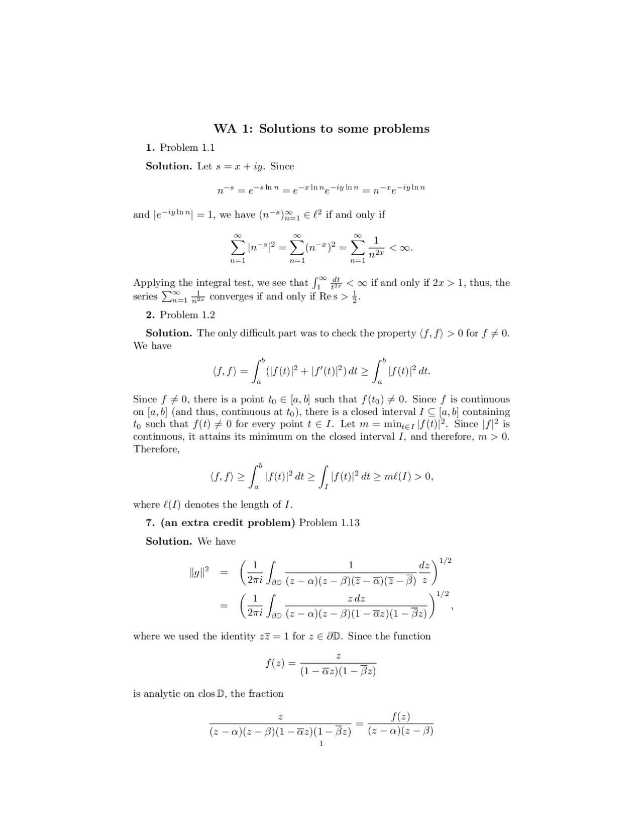 Solutions To Sample Questions Functional Analysis Math 640 Docsity