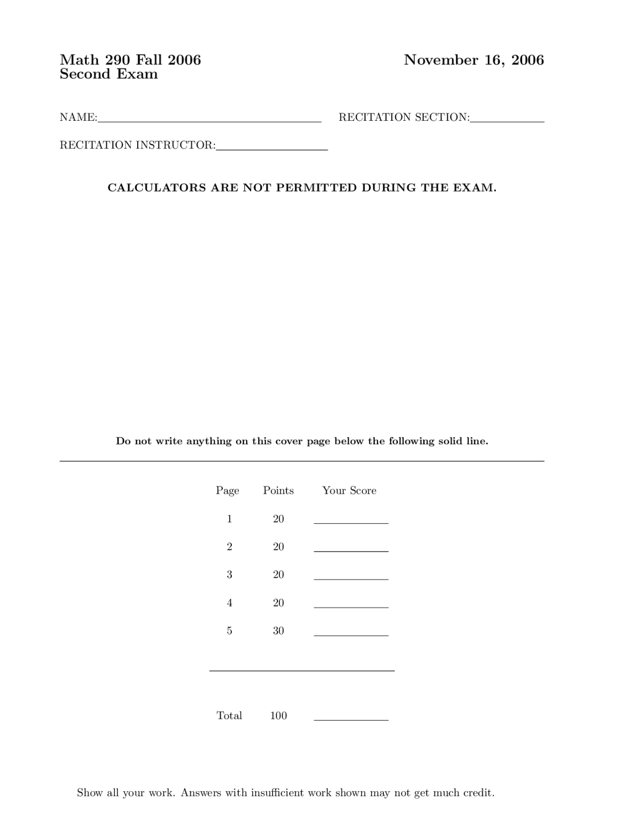 Solutions To Exam For Linear Modeling For Engineers Math 290 Docsity