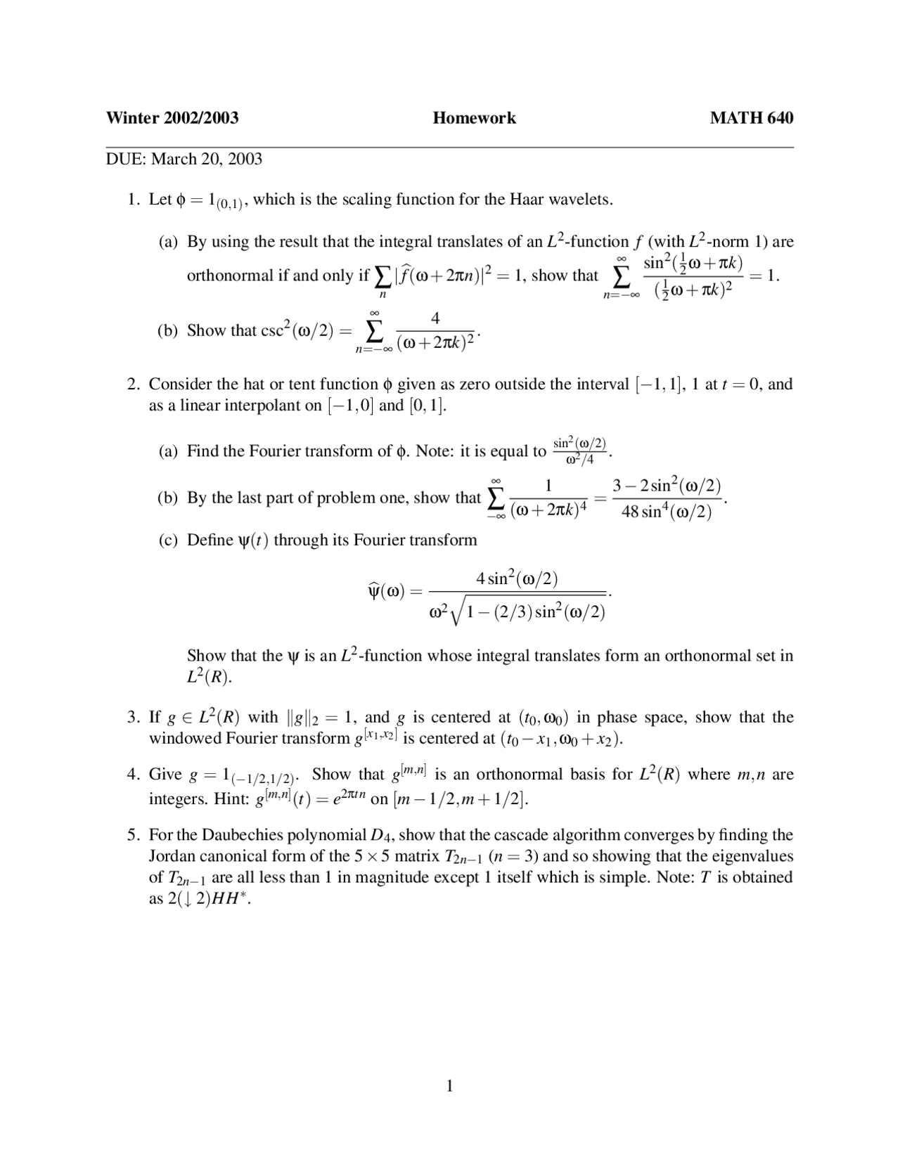 Homework 5 Questions On Functional Analysis Math 640 Docsity