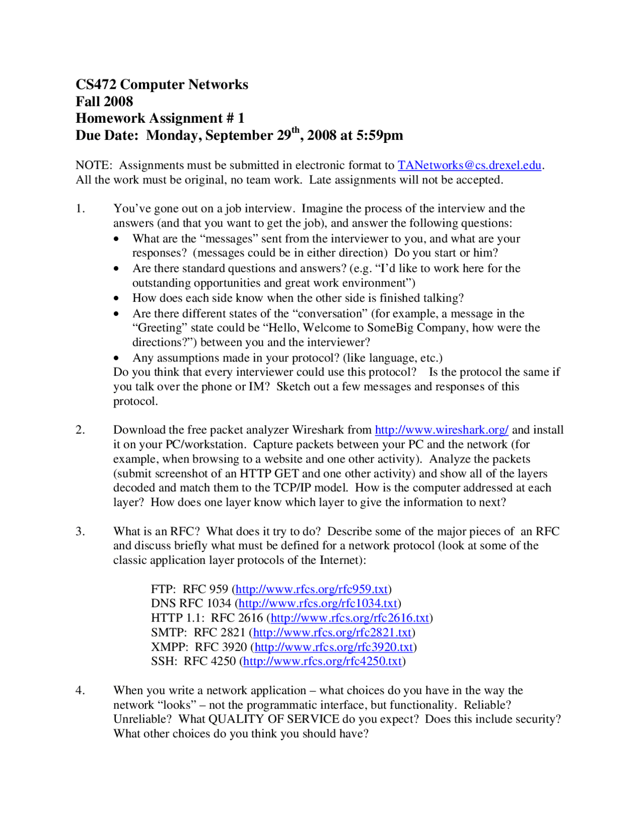 Practice Homework 1 Computer Networks Cs 472 Docsity