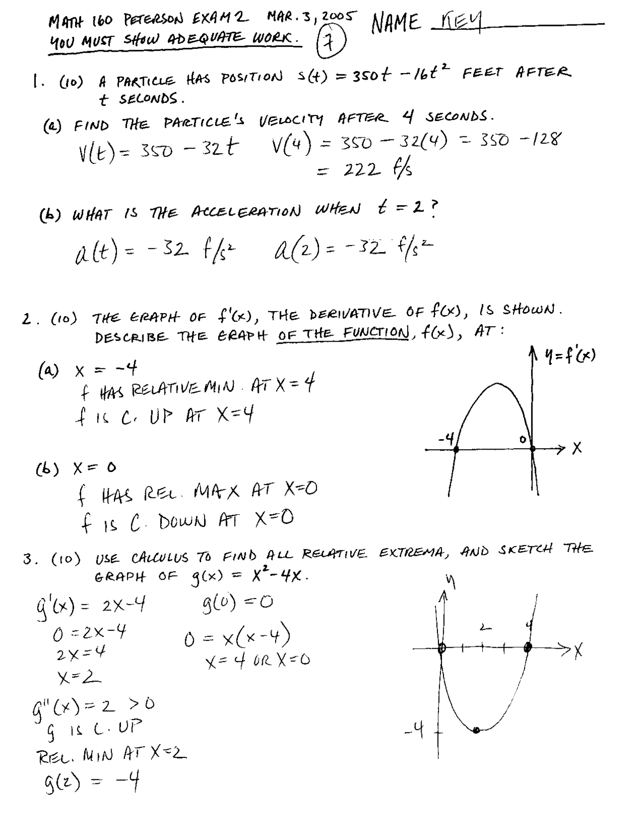 Exam 2 With Answer Key Survey Of Calculus Math 160 Docsity