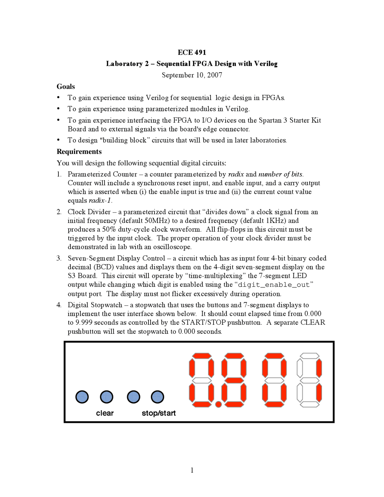 Sequential Fpga Design With Verilog Senior Project Ece 491 Docsity