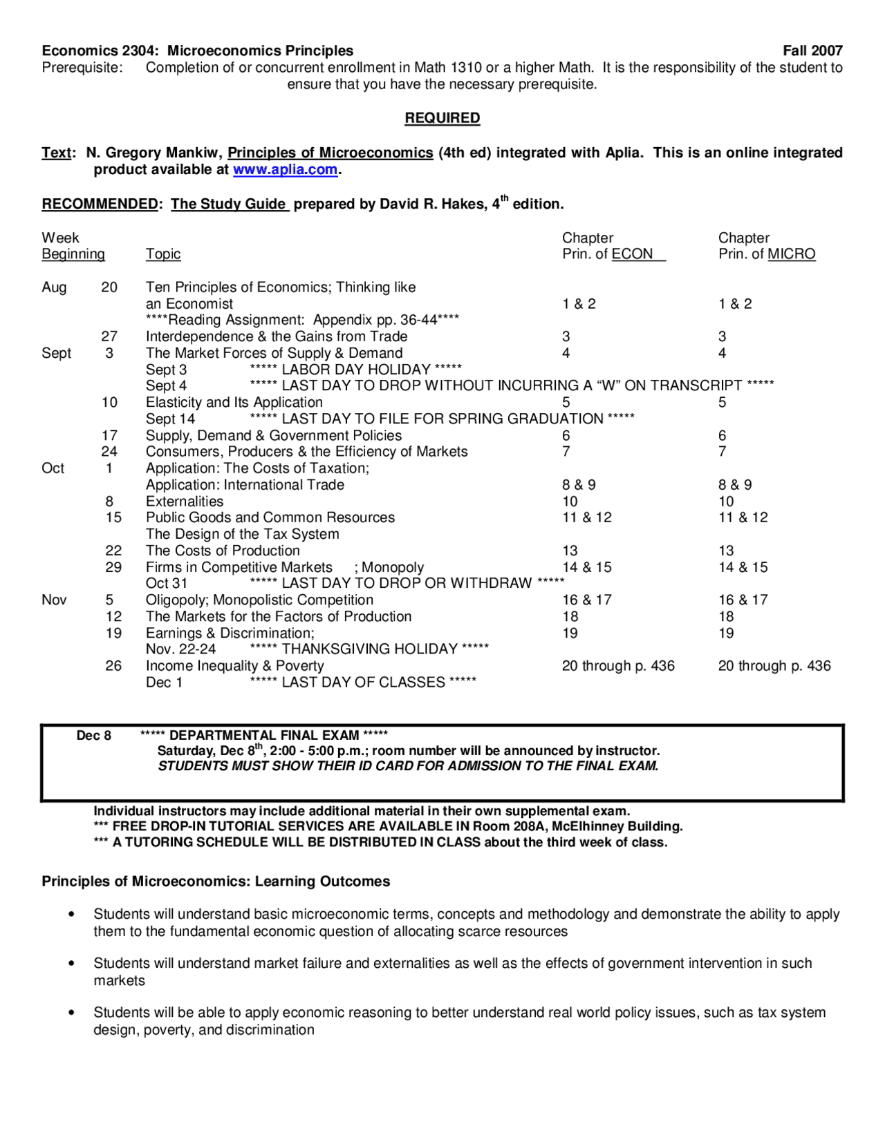 Principles of The Microeconomics - Homework | MATH 1310 - Docsity