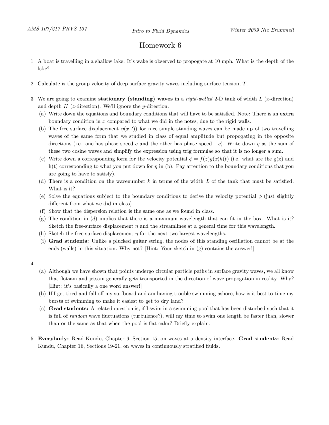 Homework 6 Problems Introduction To Fluid Dynamics Ams 107 Docsity