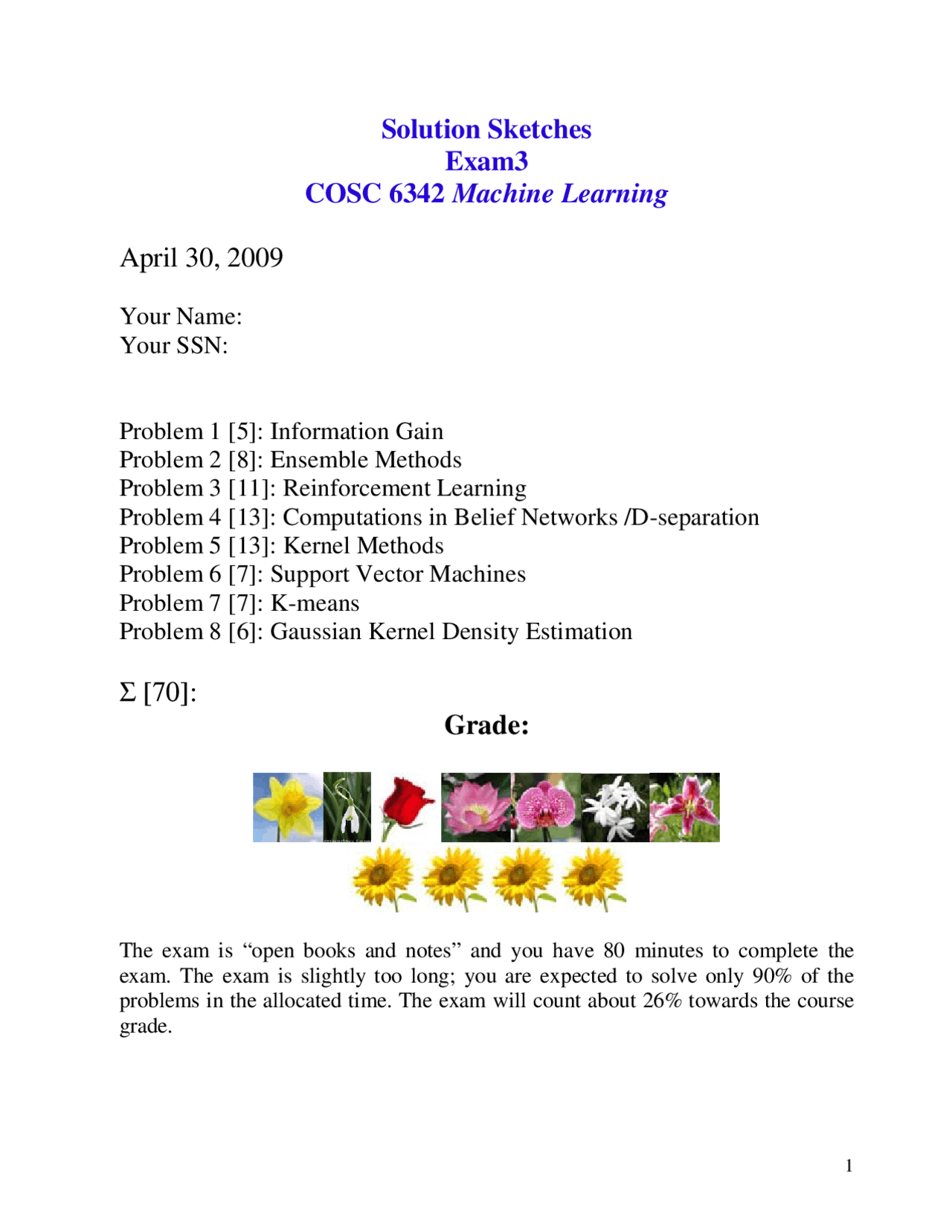 8 Questions With Solutions In Exam 3 Machine Learning Cosc 6342
