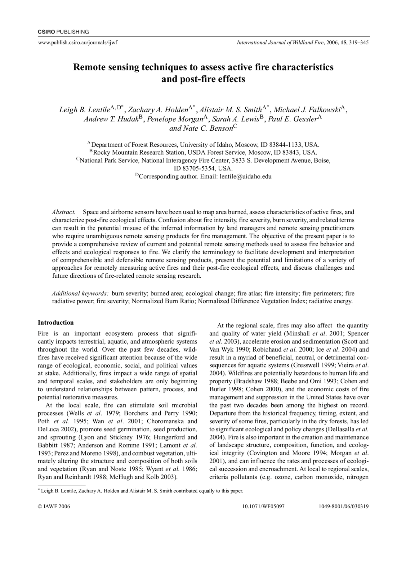 Remote Sensing Techniques To Assess Active Fire Characteristics And