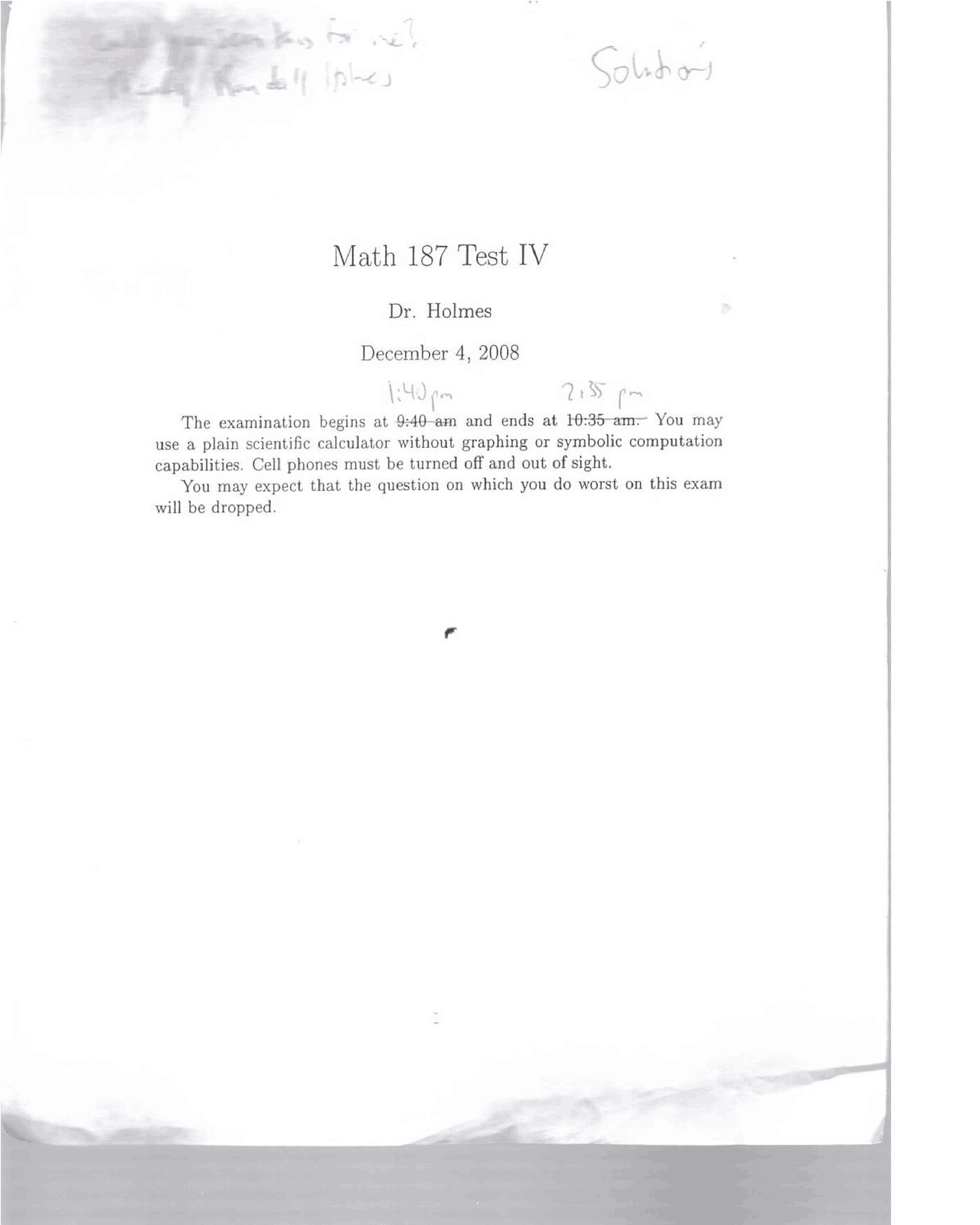 Exam 4 Solutions Discrete And Foundational Mathematics I Math 187