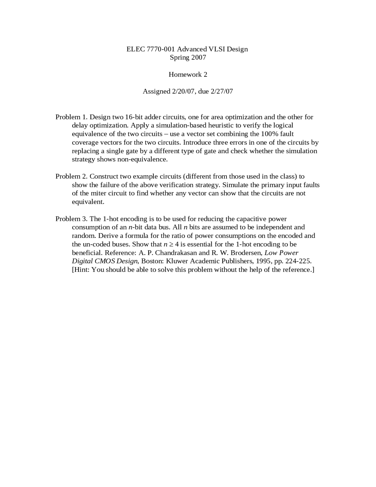 3 Problems On Computer Architecture And Design Assignment 2 Elec