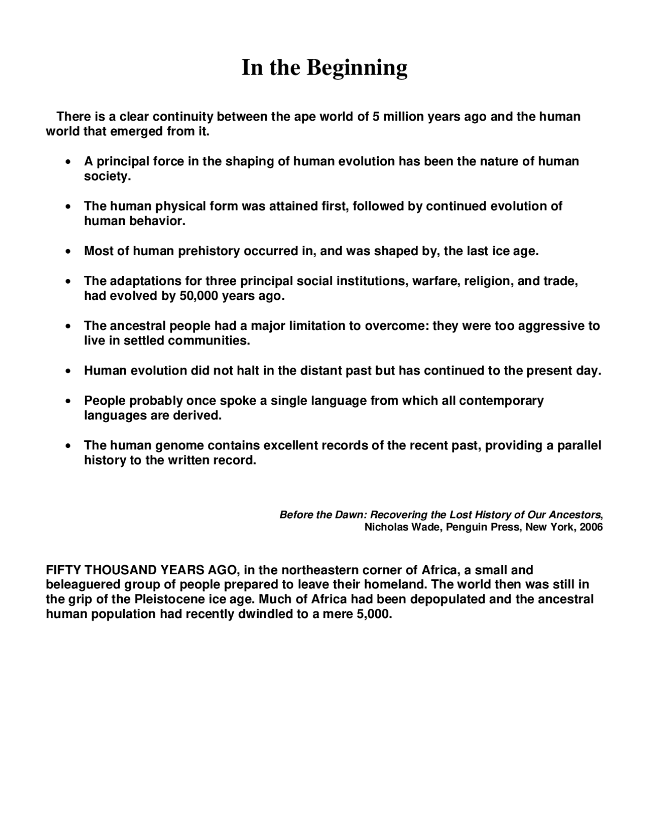 Notes On Human Evolution Introduction To Mathematical Thought Math
