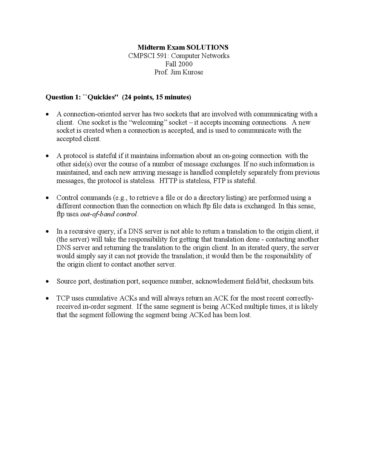 Midterm Exam Solutions S Computer Network Lab Cmpsci 591 Docsity