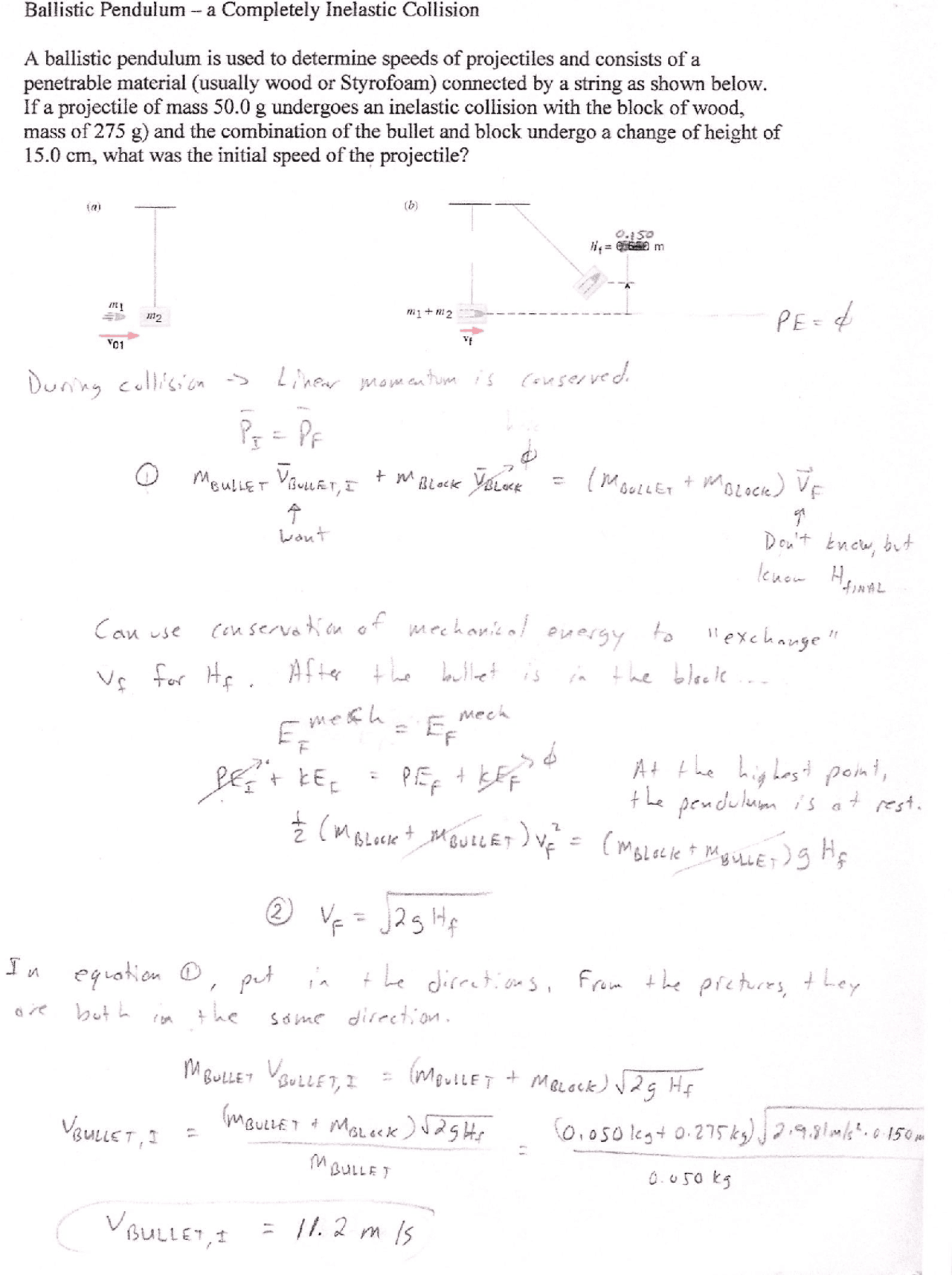 Ballistic Pendulum - Inelastic Collision - Handout | PHYS 200 - Docsity