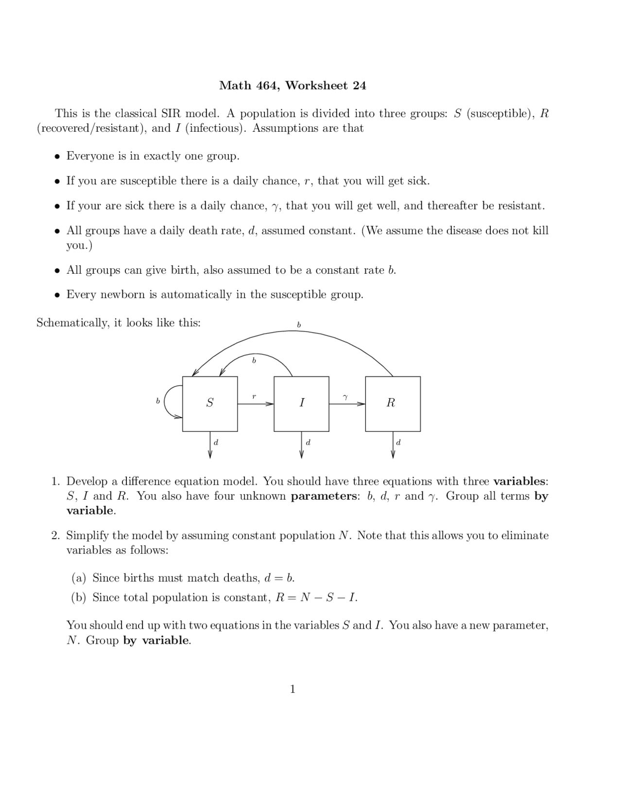 Mathematical Modeling Worksheet 24 Math 464 Docsity
