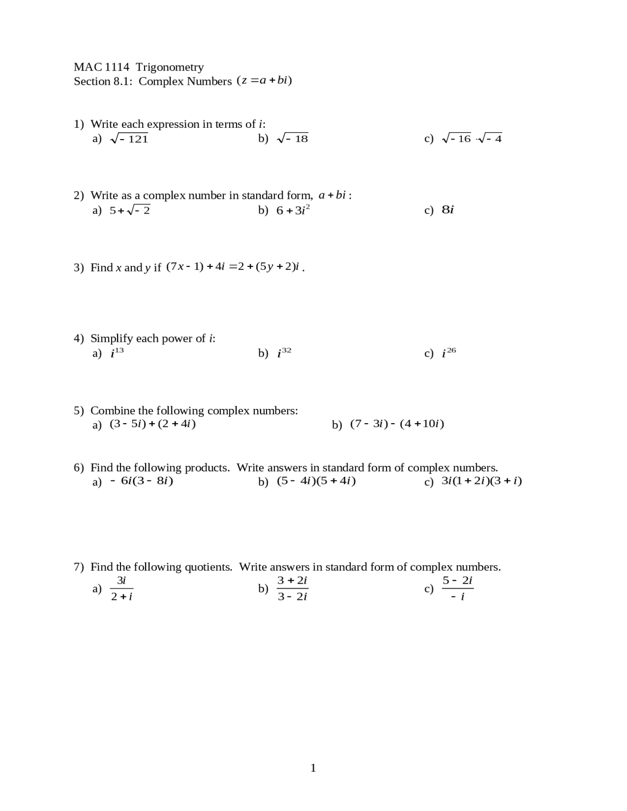 7 Questions On Trigonometry Assignment Mac 1114 Docsity