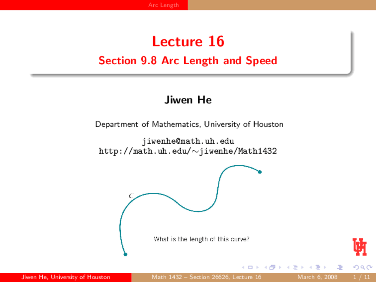 Arc Length and Speed - Calculus II - Lecture Slides | MATH 1432 - Docsity