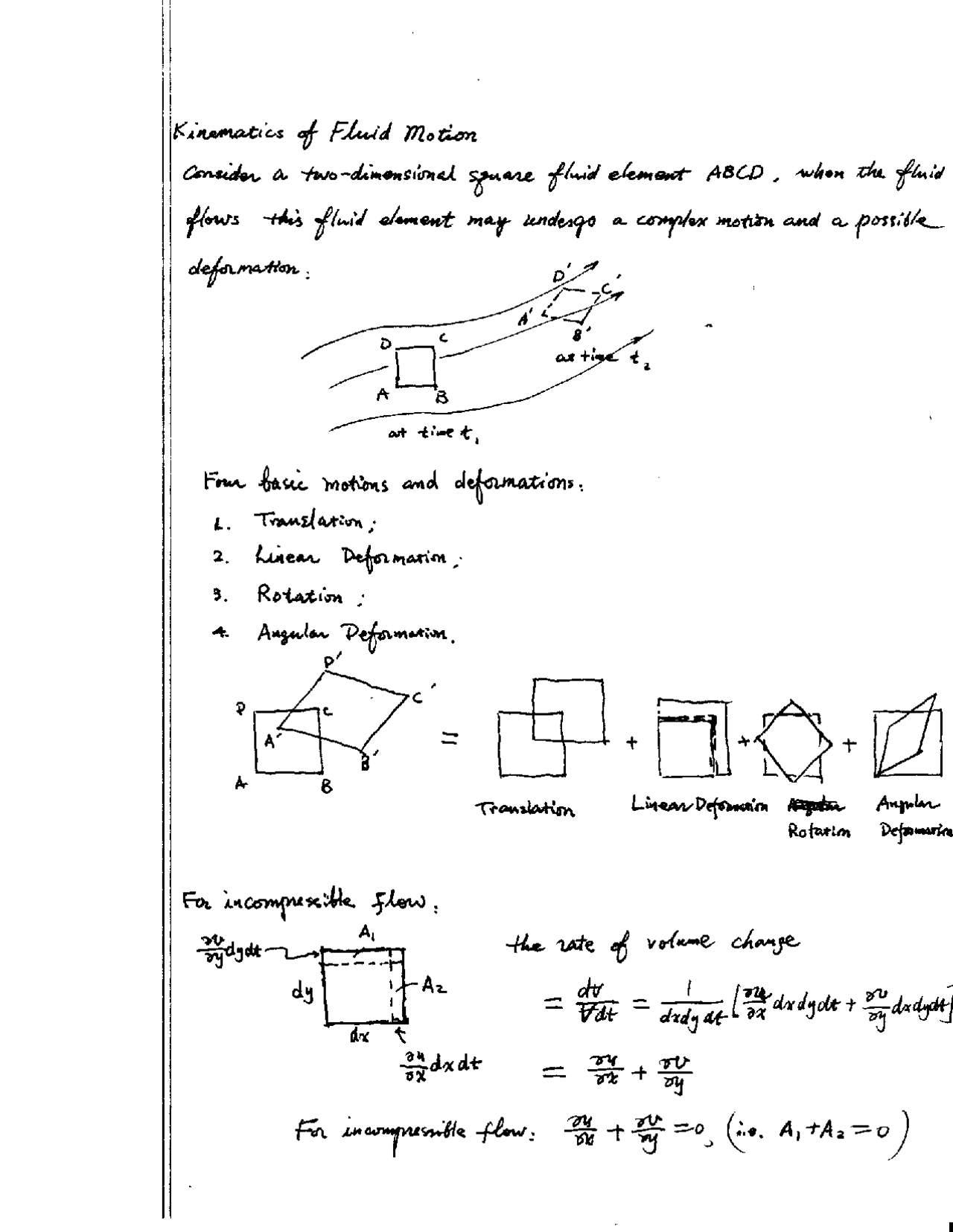 Handwritten Notes On Kinematics Of Fluid Motion Meen 3120 Docsity