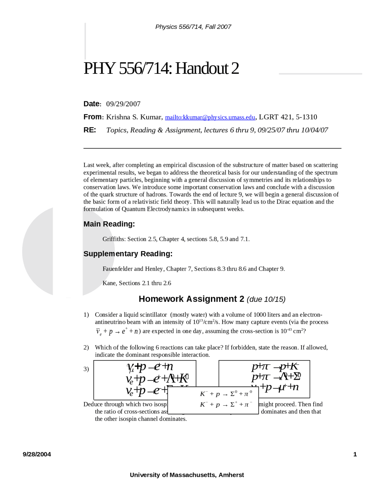 Practice Problems For Assignment 2 Nuclei And Elementary Particles