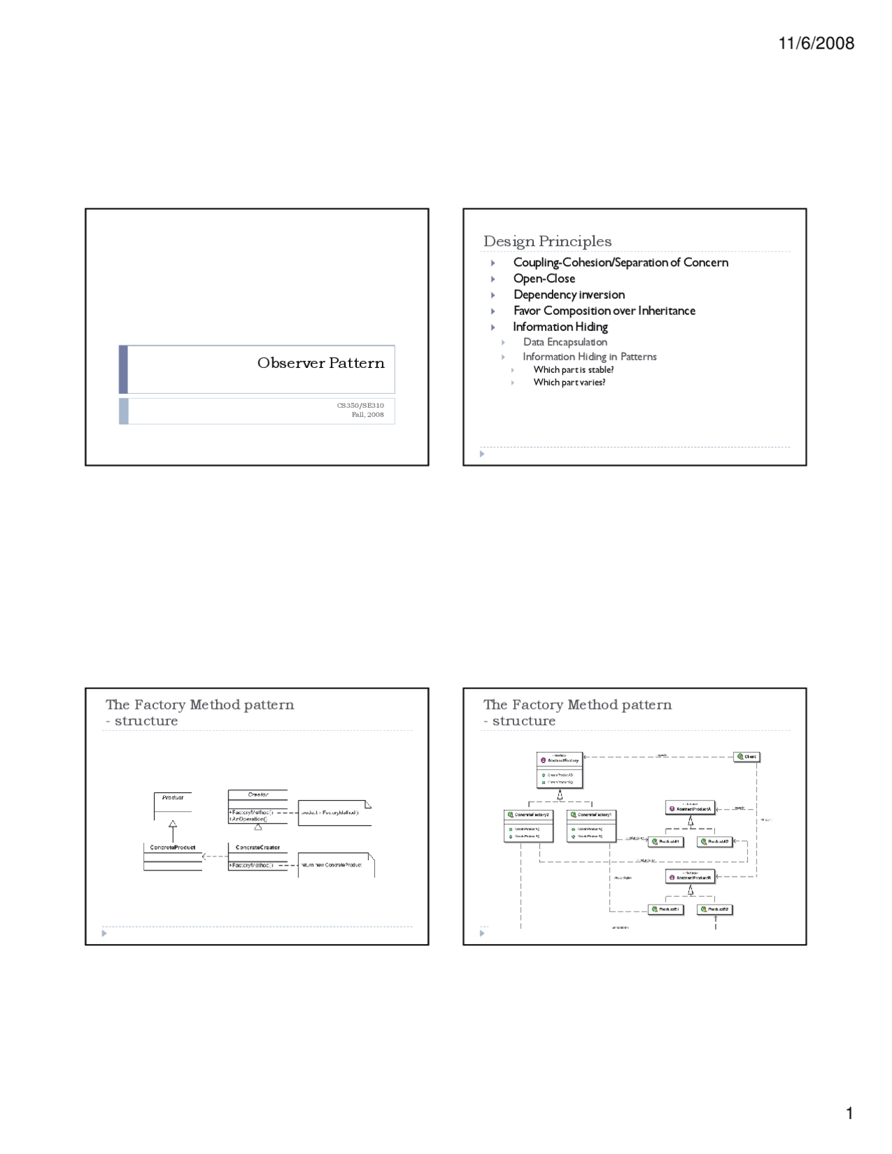 Factory Method of Observer Pattern Structure - Lecture Slides | CS 350 - Docsity