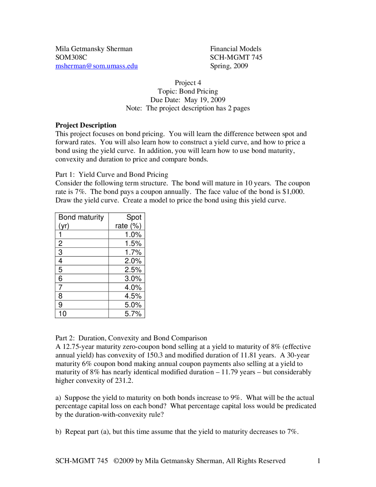 Project 4: Bond Pricing - Financial Models | SCH - Docsity