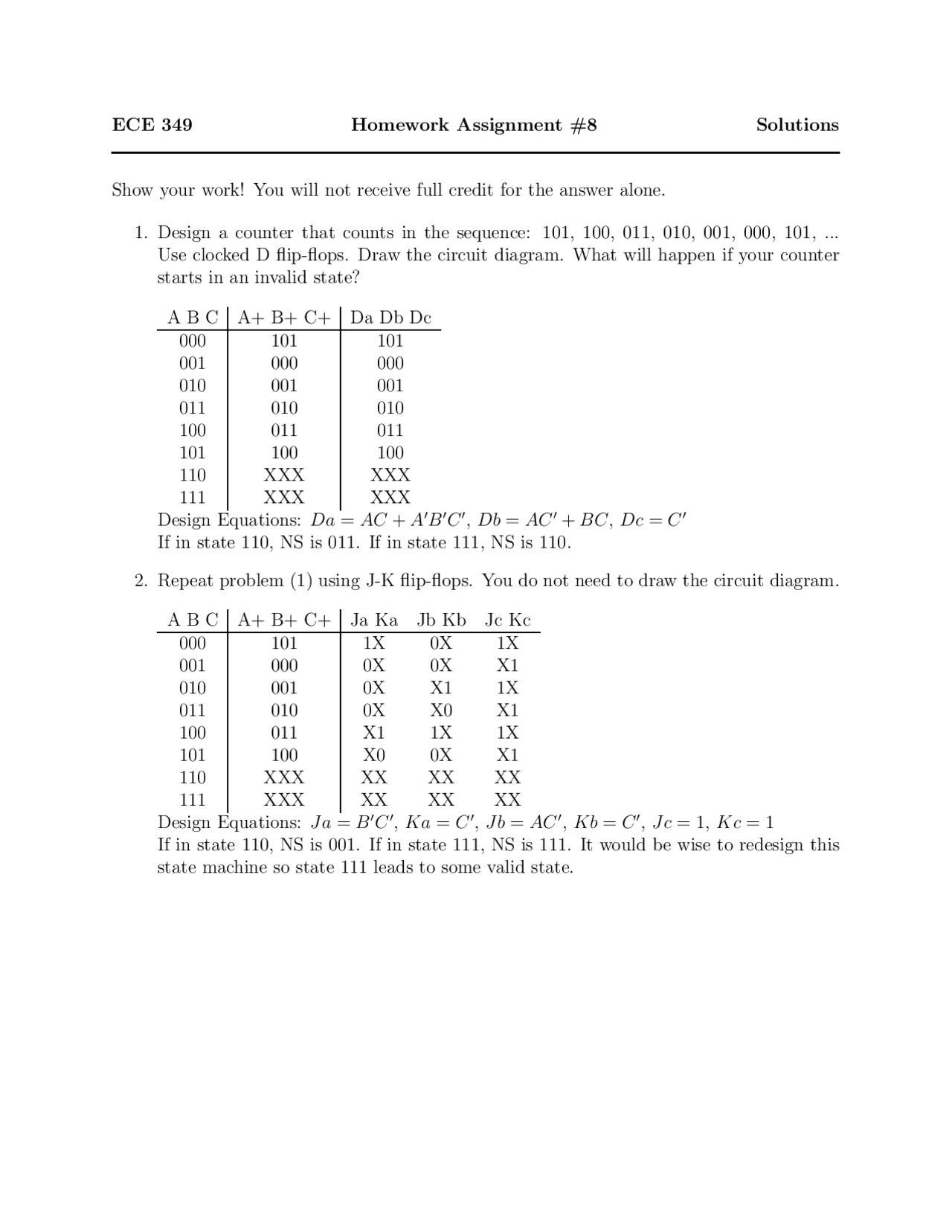 9 Solved Problems On Digital Logic Homework 8 Ece 349 Docsity