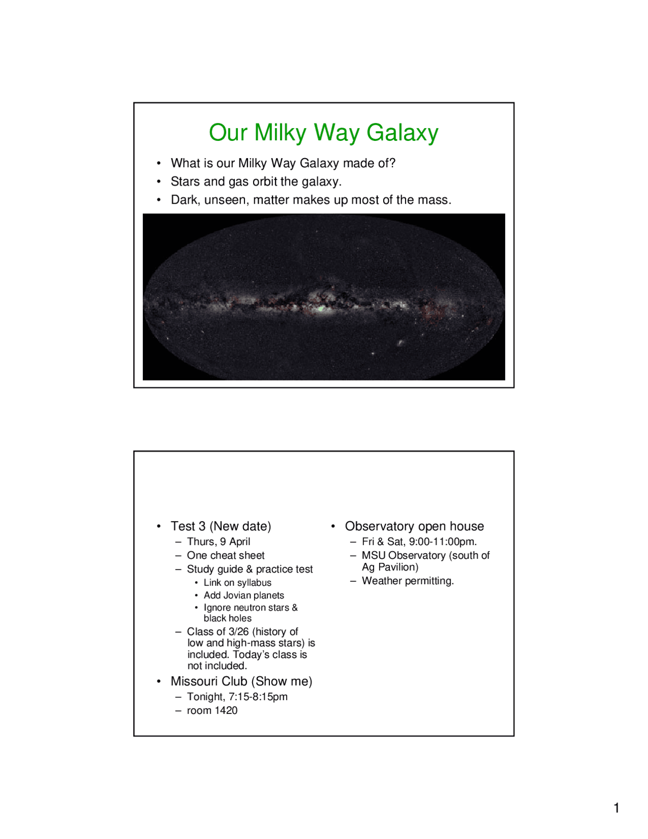 Lecture Slides On Our Milky Way Galaxy Isp 205 Docsity