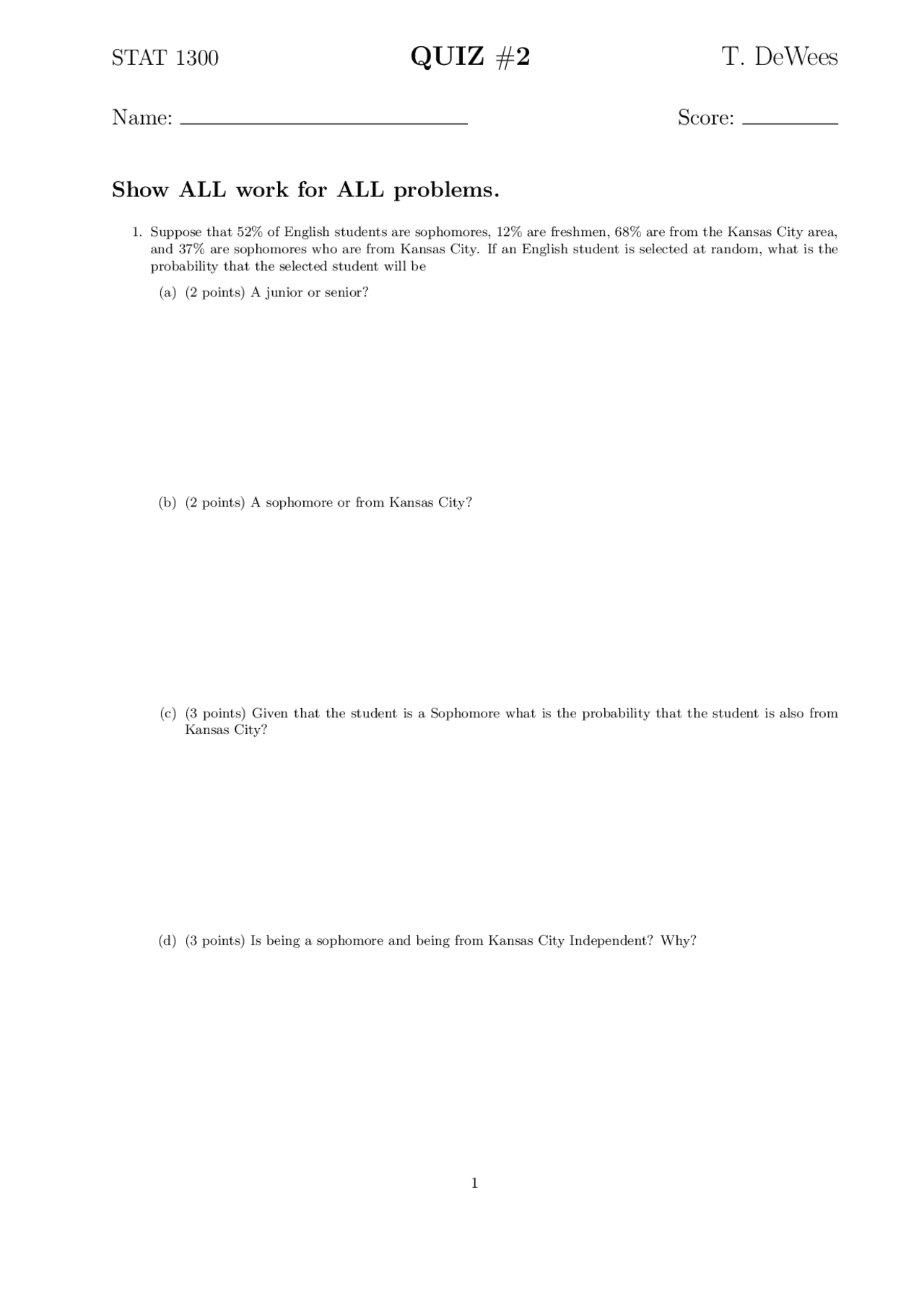 Quiz 2 For Elementary Statistics Stat 1300 Docsity