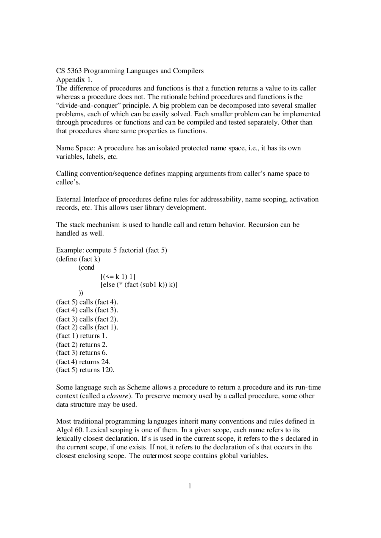 Notes On Programming Languages And Compilers Cs 5363 Docsity