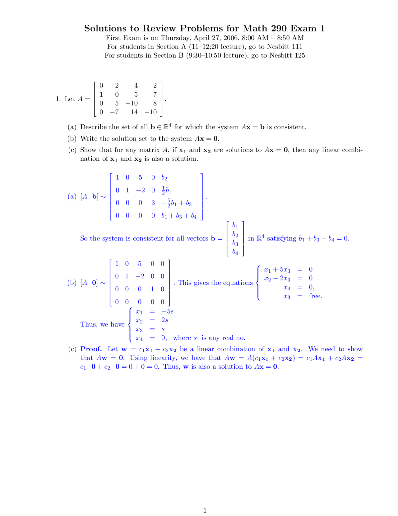 15 Solved Problems On Linear Modeling For Engineers Exam 1 Math 290