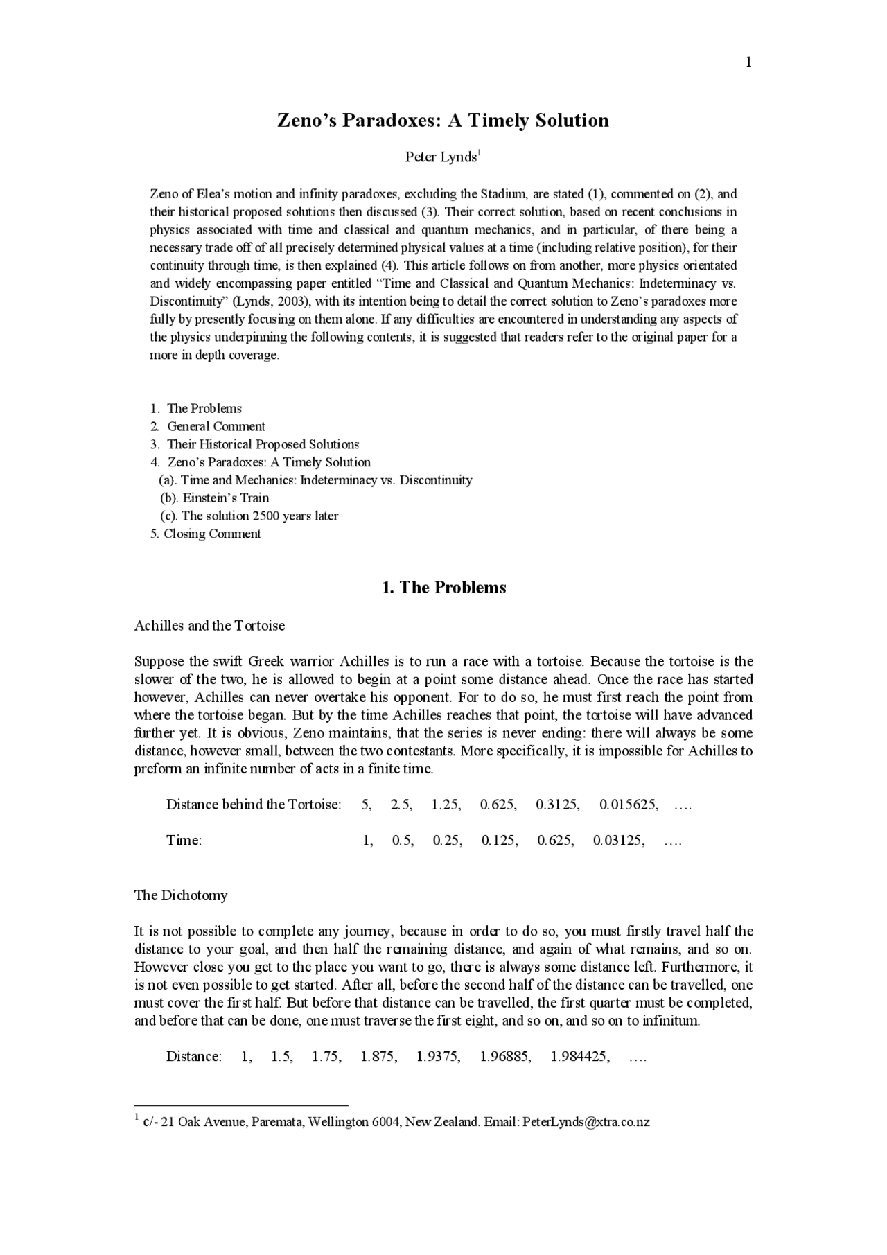 Zeno's Paradoxes: A Timely Solution | MATH 124 - Docsity