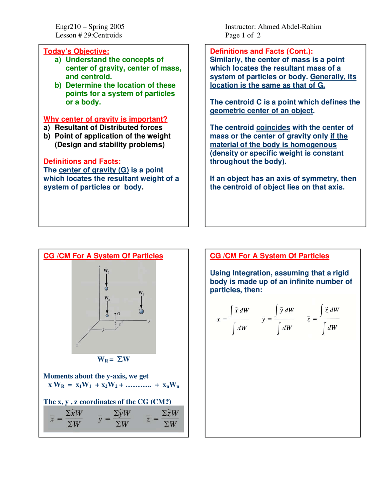 Lecture Slides on Centroids - Engineering Statics | ENGR 210 - Docsity