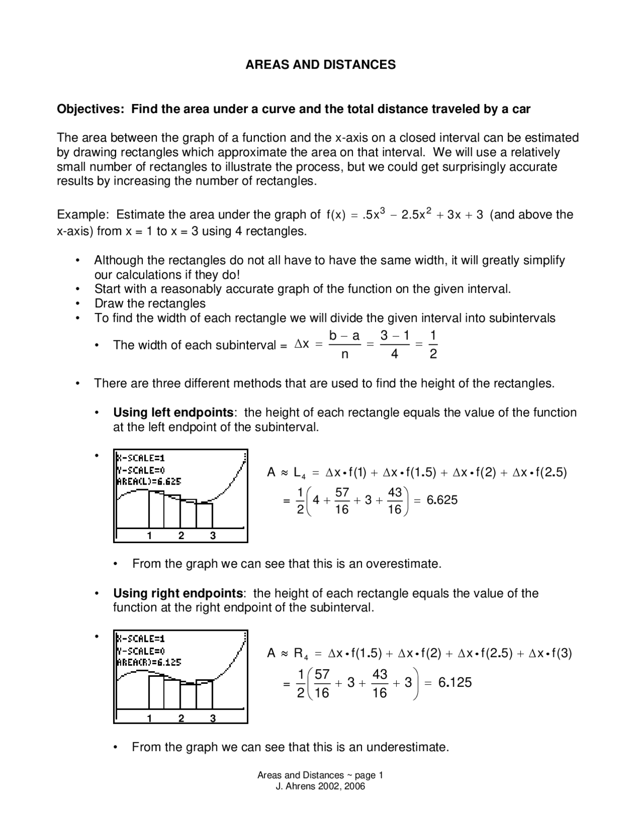 Lecture Notes on Areas and Distances - Calculus II | MATH 1920 - Docsity