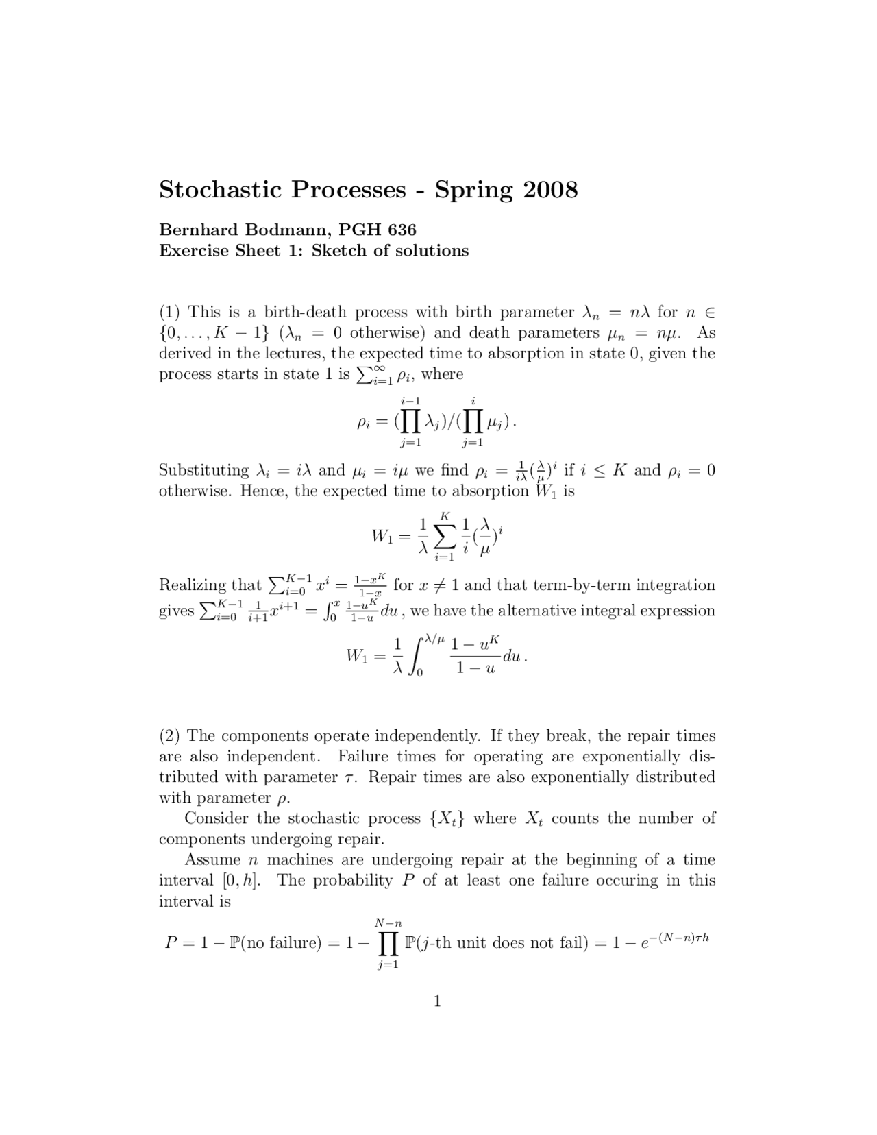 Solved Problems On Stochastic Processes Math 6397 Docsity