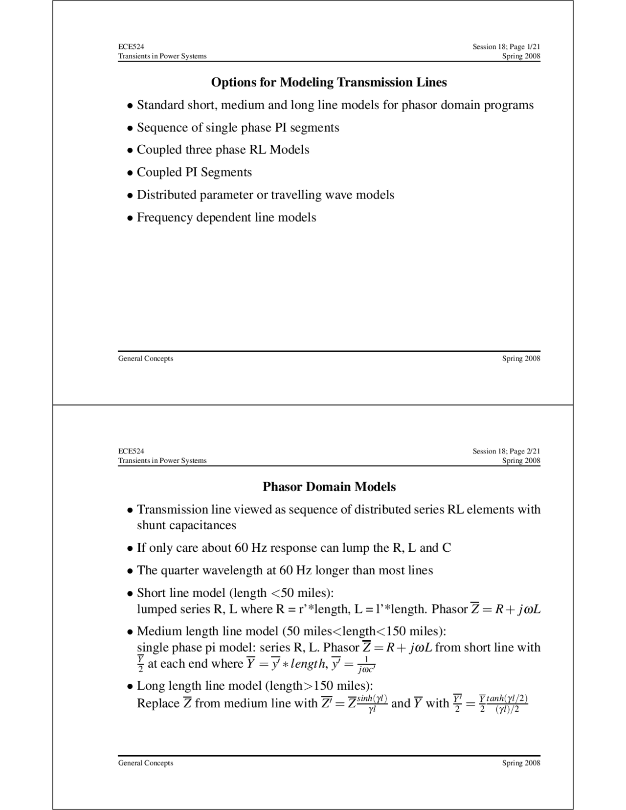 Options For Modeling Transmission Lines Slides Ece 524 Docsity