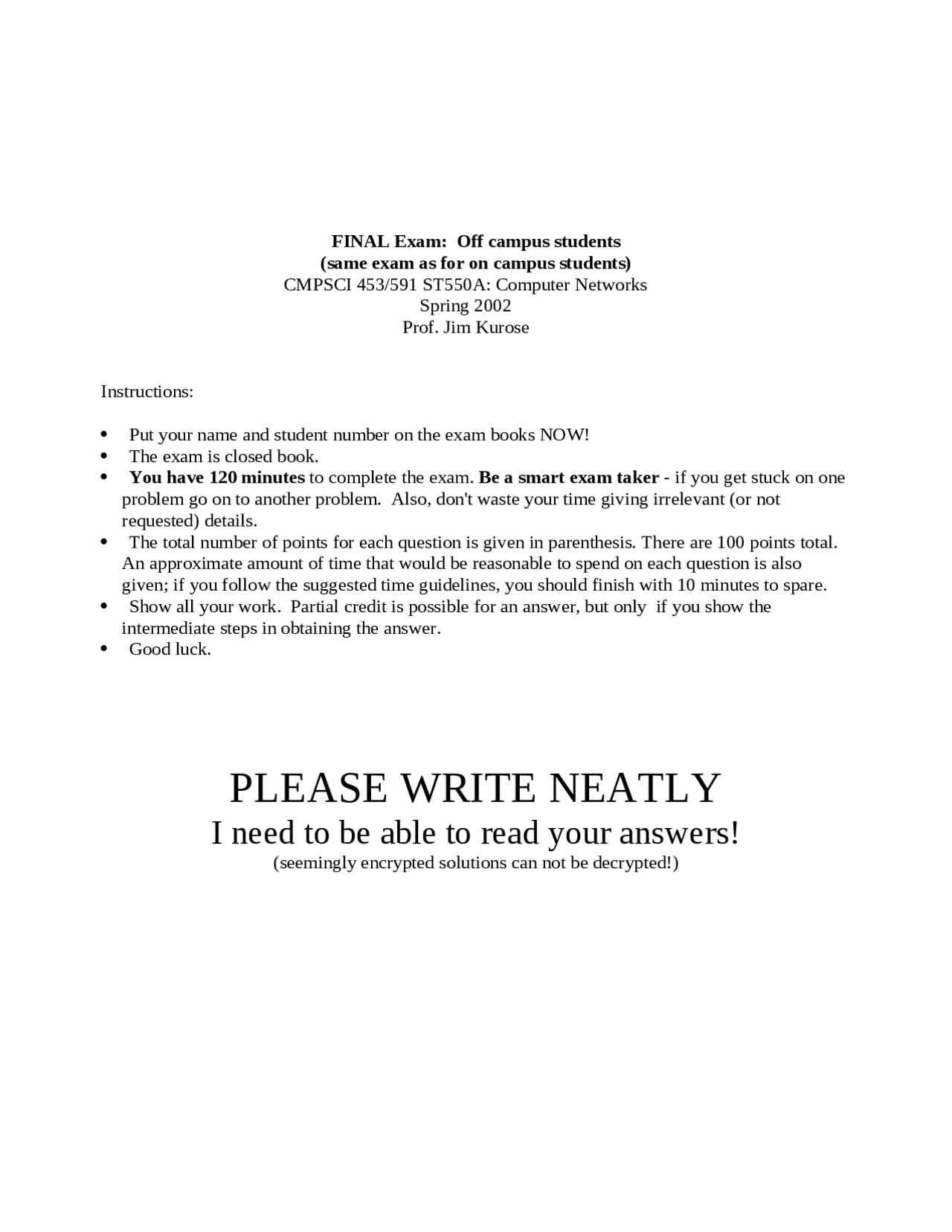 5 Questions On Computer Networks Final Exam Cmpsci 453 Docsity