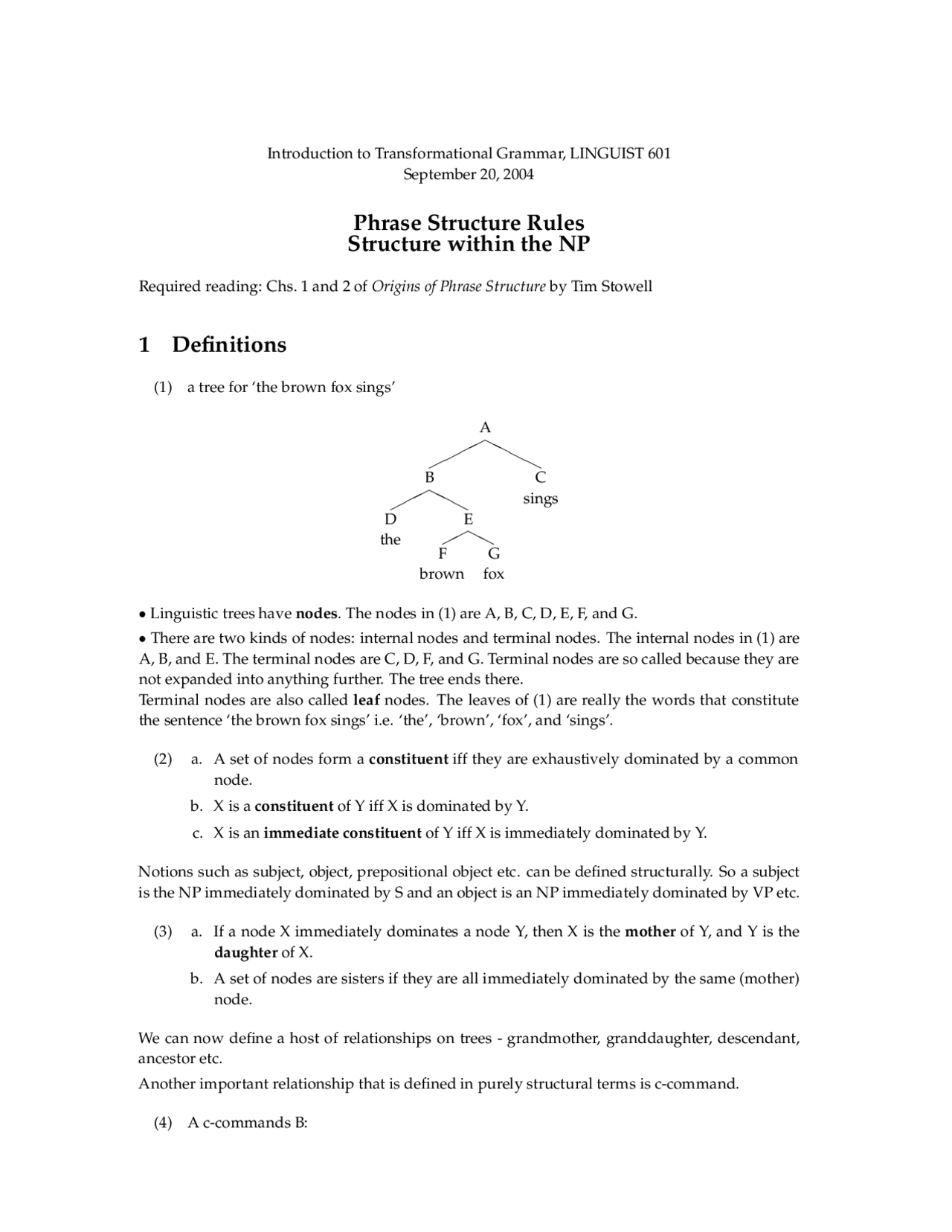 Phrase Structure Rules Structure Within the NP - Lecture Notes ...