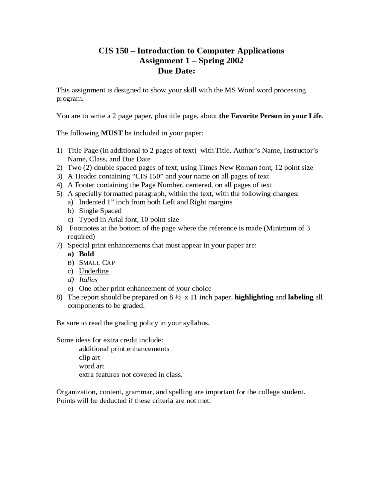 Assignment 1 Introduction To Computer Applications Cis 150 Docsity