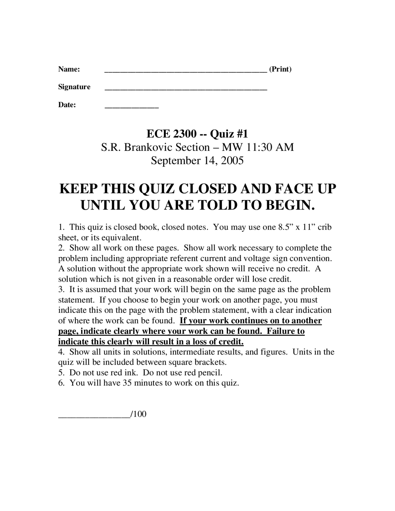 Solved Problem On Circuit Analysis Quiz 1 Ece 2300 Docsity