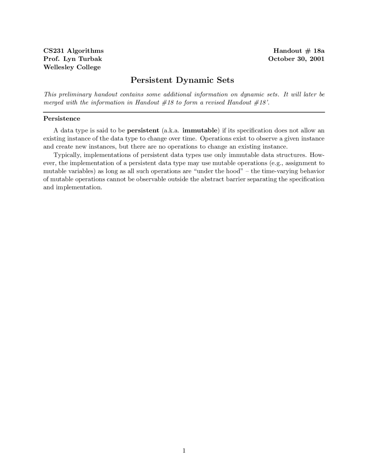 Handout 18a Persistent Dynamics Sets Cs 231 Docsity