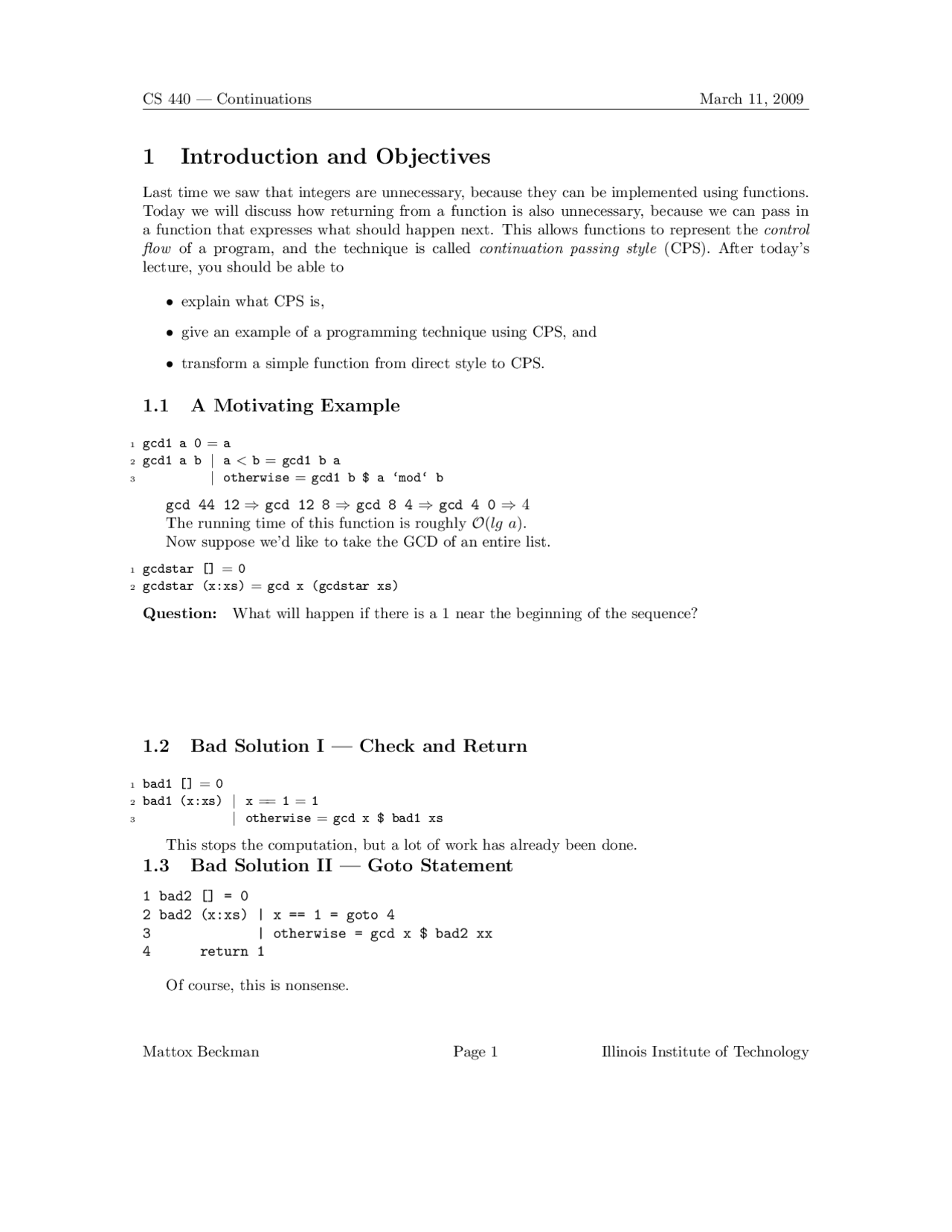 Notes on Continuations - Programming Languages and Translators | CS 440 ...