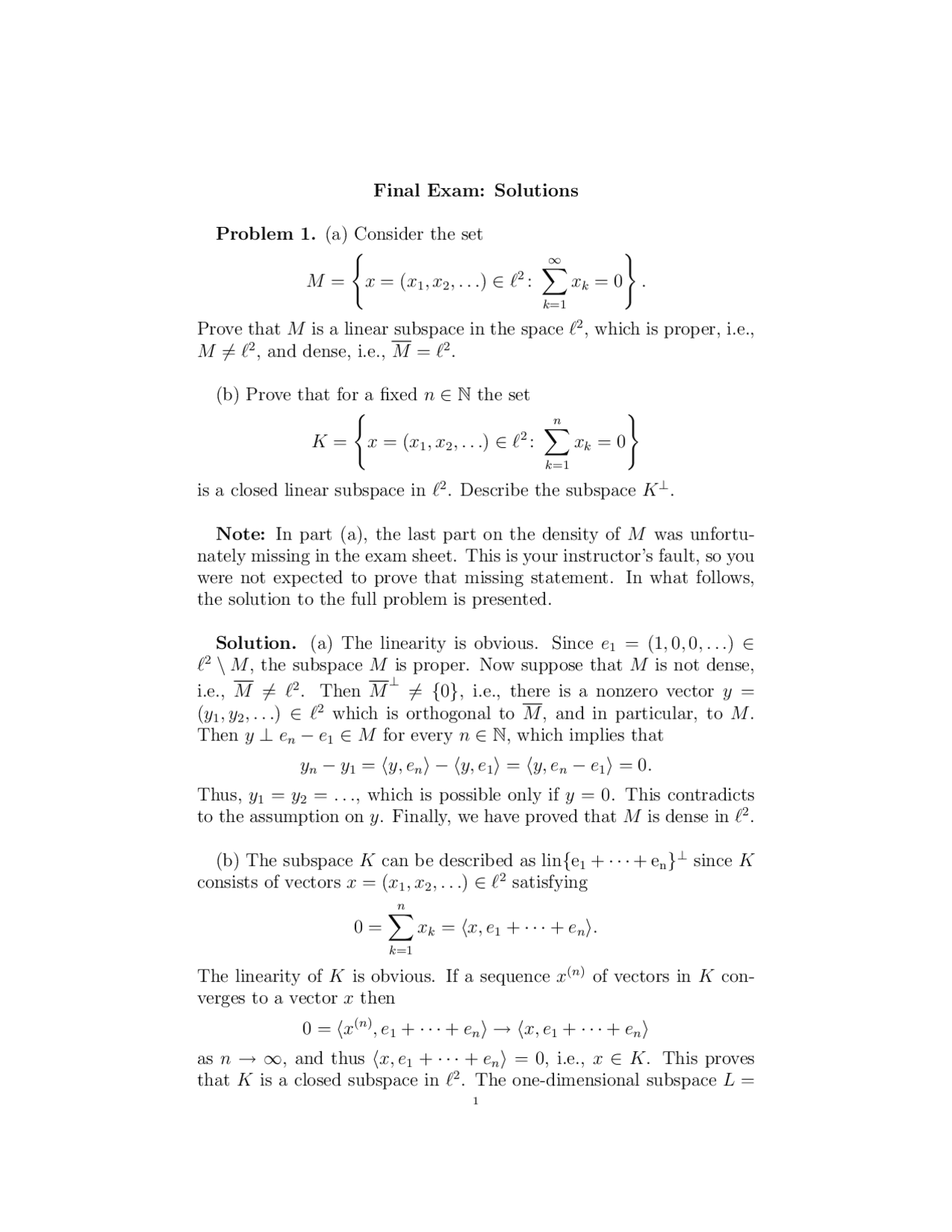 Solved 7 Questions On Functional Analysis Final Exam Math 640 Exams Mathematics Docsity