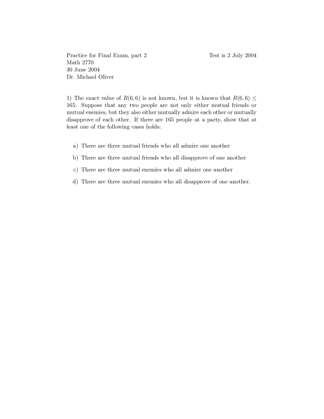 Practice Questions Final Exam Discrete Mathematical Structures Math